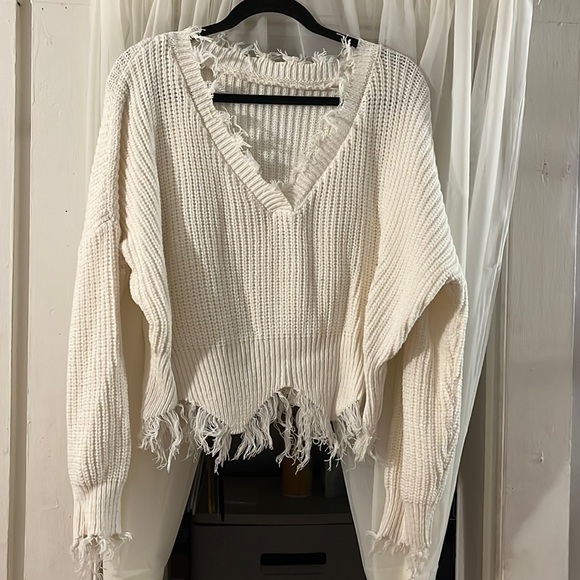 Sweaters | Distressed White Oversized Sweater | Poshmark